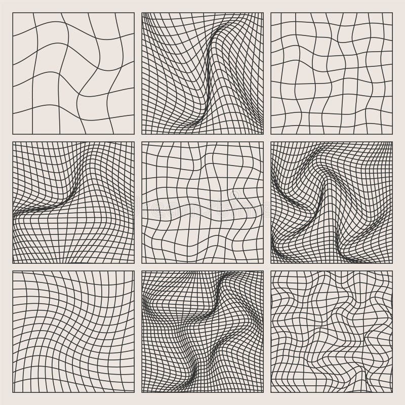 Wireframe Shapes, Lined Perspective Mesh, 3d Grid. Low Poly Geometric ...