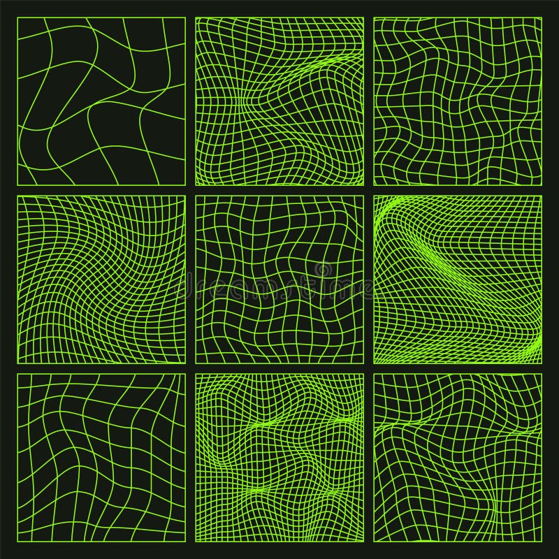 Wireframe Shapes, Lined Perspective Mesh, 3d Grid. Low Poly Geometric ...