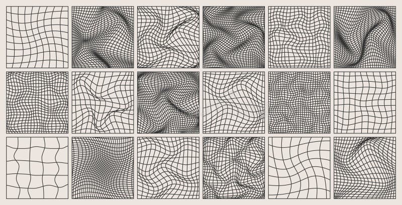 Wireframe Shapes, Lined Perspective Mesh, 3d Grid. Low Poly Geometric ...