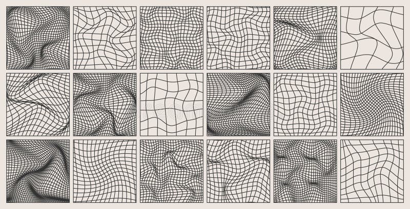 Wireframe Shapes, Lined Perspective Mesh, 3d Grid. Low Poly Geometric ...