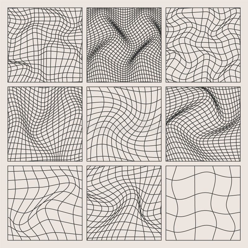 Wireframe Shapes, Lined Perspective Mesh, 3d Grid. Low Poly Geometric ...