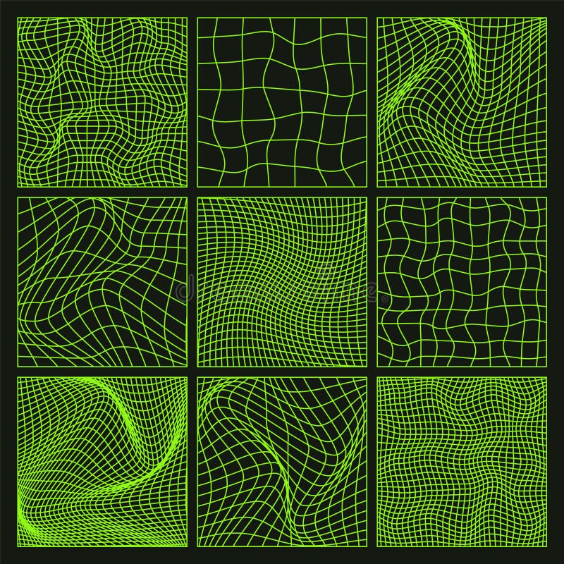 Wireframe Shapes, Lined Perspective Mesh, 3d Grid. Low Poly Geometric ...