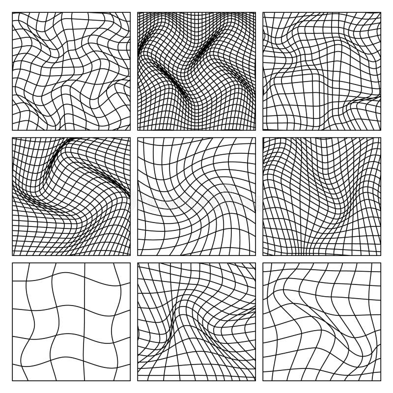 Wireframe Shapes, Lined Perspective Mesh, 3d Grid. Low Poly Geometric ...