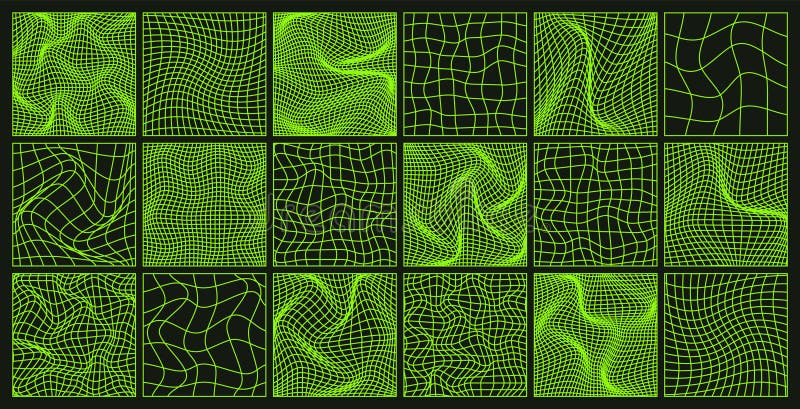 Wireframe Shapes, Lined Perspective Mesh, 3d Grid. Low Poly Geometric ...