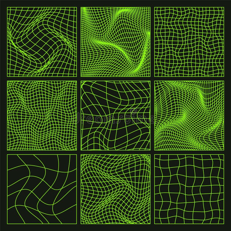 Wireframe Shapes, Lined Perspective Mesh, 3d Grid. Low Poly Geometric ...