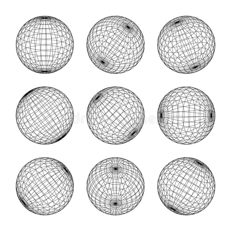 Wireframe Shapes, Lined Sphere. Perspective Mesh, 3d Grid. Low Poly ...