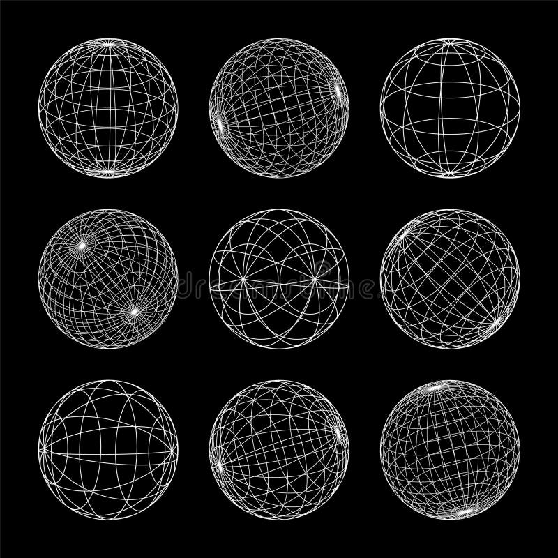 Wireframe Shapes, Lined Sphere. Perspective Mesh, 3d Grid. Low Poly ...