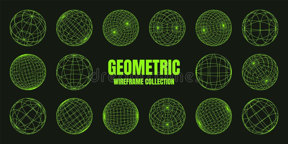 Wireframe Shapes, Lined Sphere. Perspective Mesh, 3d Grid. Low Poly ...