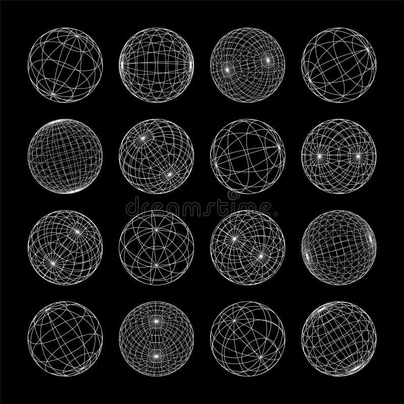 Wireframe Shapes, Lined Sphere. Perspective Mesh, 3d Grid. Low Poly ...