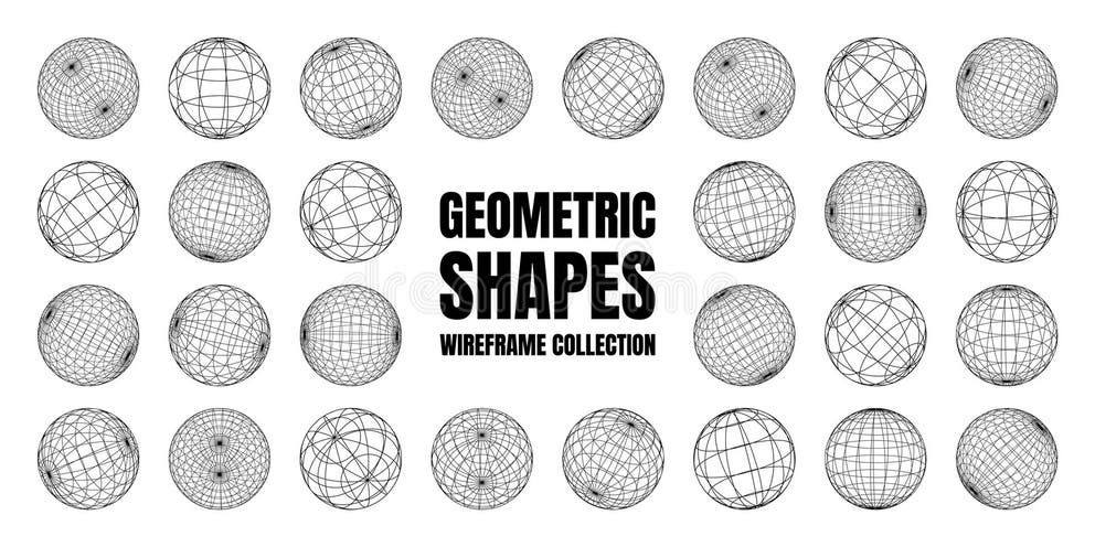 Wireframe Shapes, Lined Sphere. Perspective Mesh, 3d Grid. Low Poly ...