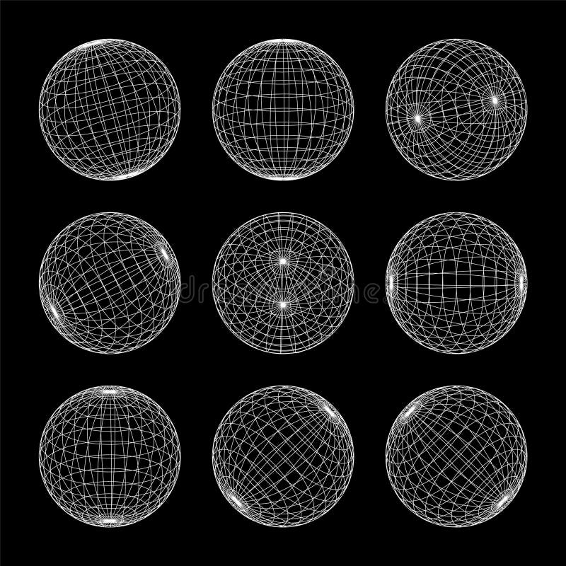 Wireframe Shapes, Lined Sphere. Perspective Mesh, 3d Grid. Low Poly ...
