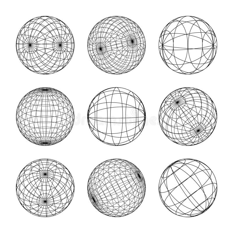 Wireframe Shapes, Lined Sphere. Perspective Mesh, 3d Grid. Low Poly ...