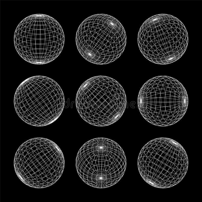 Wireframe Shapes, Lined Sphere. Perspective Mesh, 3d Grid. Low Poly ...