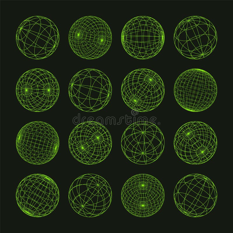 Wireframe Shapes, Lined Sphere. Perspective Mesh, 3d Grid. Low Poly ...