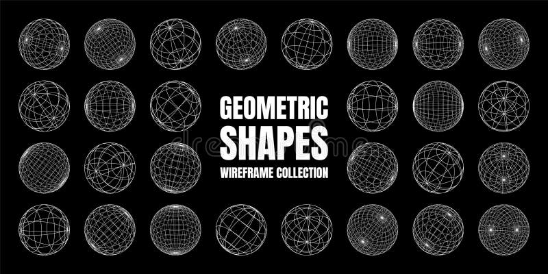 Wireframe Shapes, Lined Sphere. Perspective Mesh, 3d Grid. Low Poly ...
