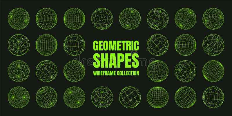 Wireframe Shapes, Lined Sphere. Perspective Mesh, 3d Grid. Low Poly ...