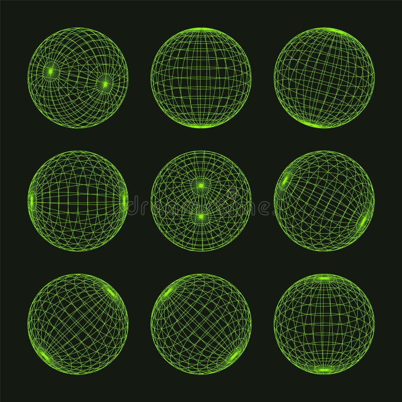 Wireframe Shapes, Lined Sphere. Perspective Mesh, 3d Grid. Low Poly ...