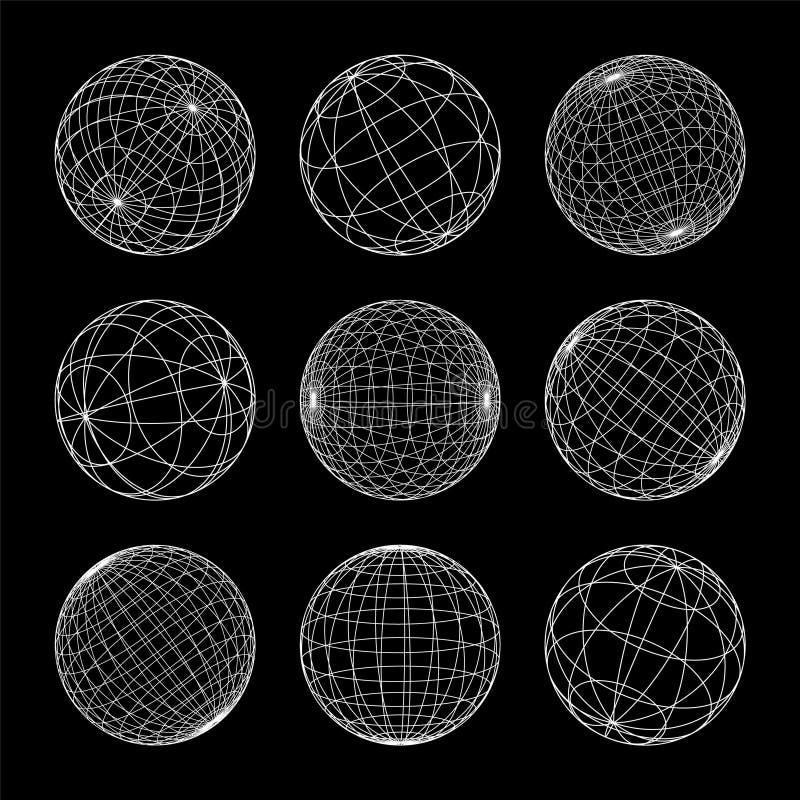 Wireframe Shapes, Lined Sphere. Perspective Mesh, 3d Grid. Low Poly ...