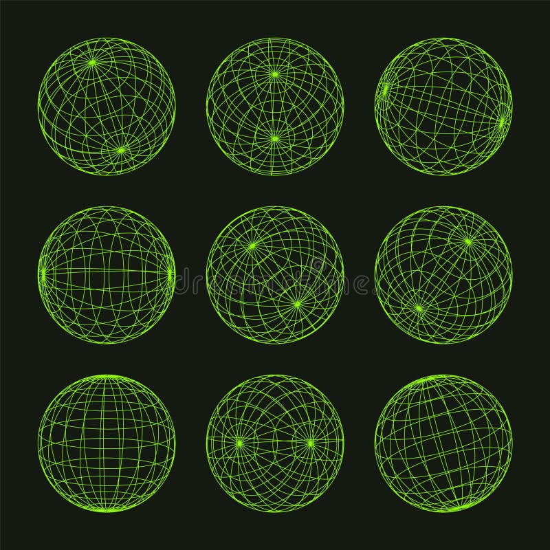 Wireframe Shapes, Lined Sphere. Perspective Mesh, 3d Grid. Low Poly ...