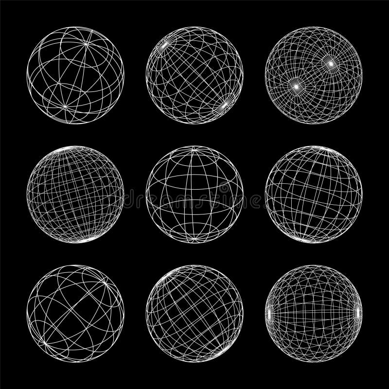 Wireframe Shapes, Lined Sphere. Perspective Mesh, 3d Grid. Low Poly ...