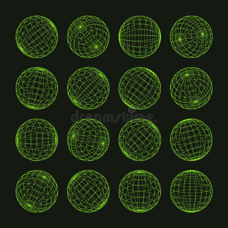 Wireframe Shapes, Lined Sphere. Perspective Mesh, 3d Grid. Low Poly ...