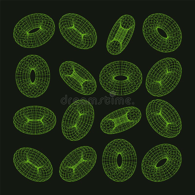 Wireframe Shapes, Lined Torus. Perspective Mesh, 3d Grid. Low Poly ...