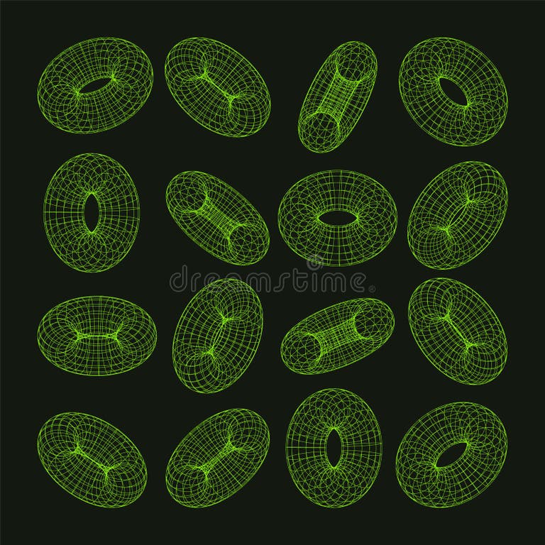 Wireframe Shapes, Lined Torus. Perspective Mesh, 3d Grid. Low Poly ...