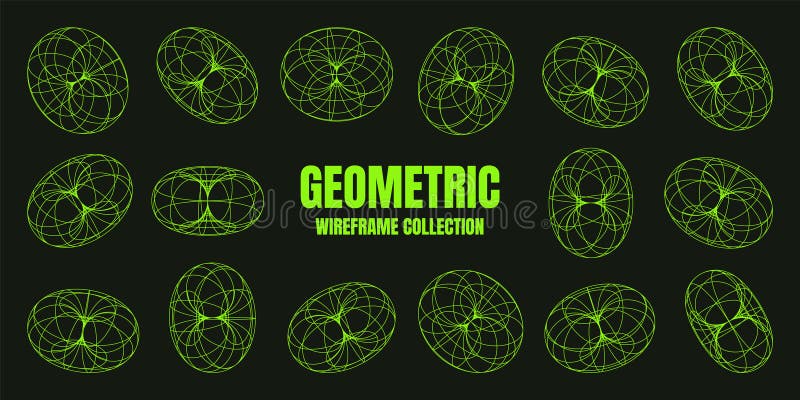 Wireframe Shapes, Lined Torus. Perspective Mesh, 3d Grid. Low Poly ...