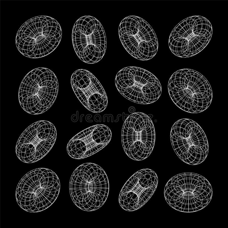 Wireframe Shapes, Lined Torus. Perspective Mesh, 3d Grid. Low Poly ...