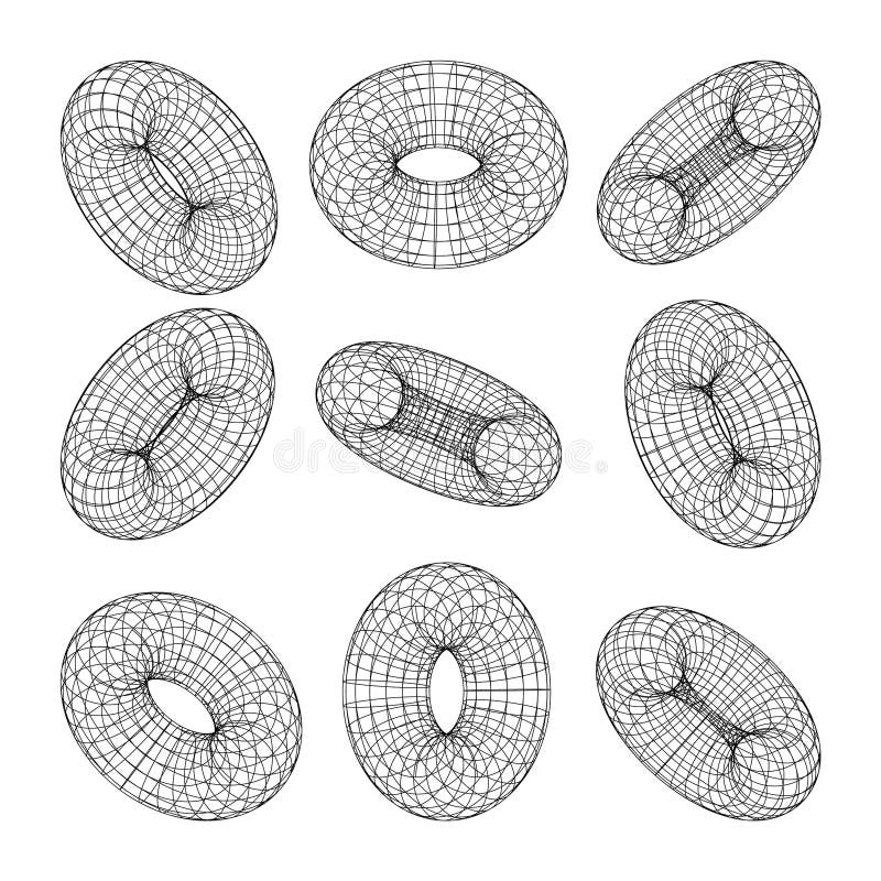 Wireframe Shapes, Lined Torus. Perspective Mesh, 3d Grid. Low Poly ...
