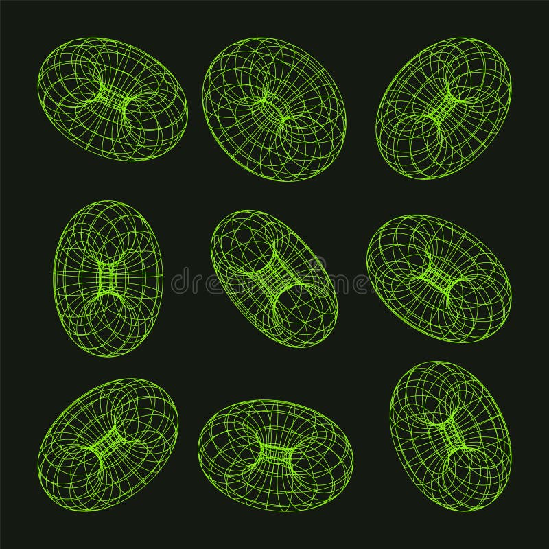 Wireframe Shapes, Lined Torus. Perspective Mesh, 3d Grid. Low Poly ...