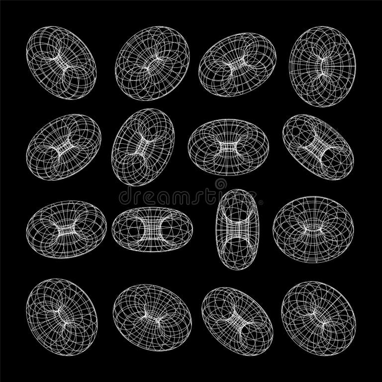 Wireframe Shapes, Lined Torus. Perspective Mesh, 3d Grid. Low Poly ...