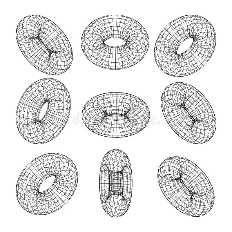 Wireframe Shapes, Lined Torus. Perspective Mesh, 3d Grid. Low Poly ...