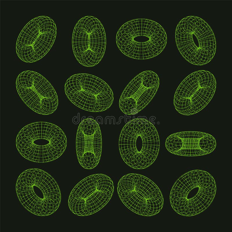 Wireframe Shapes, Lined Torus. Perspective Mesh, 3d Grid. Low Poly ...