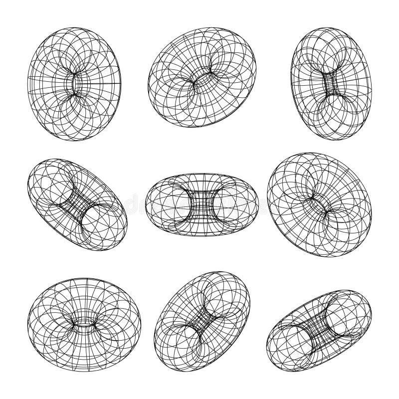 Wireframe Shapes, Lined Torus. Perspective Mesh, 3d Grid. Low Poly ...