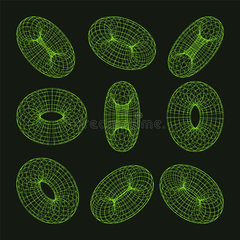 Wireframe Shapes, Lined Torus. Perspective Mesh, 3d Grid. Low Poly ...