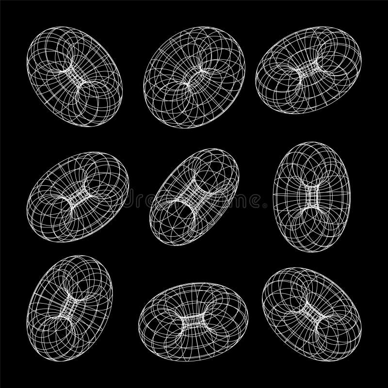 Wireframe Shapes, Lined Torus. Perspective Mesh, 3d Grid. Low Poly ...