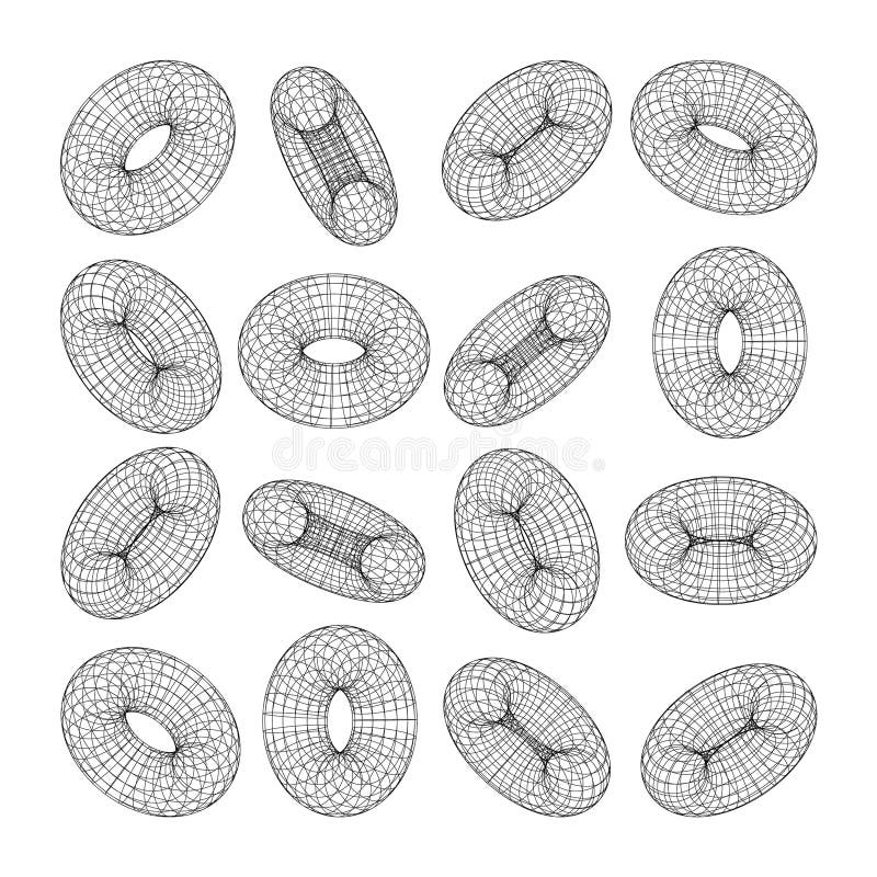 Wireframe Shapes, Lined Torus. Perspective Mesh, 3d Grid. Low Poly ...