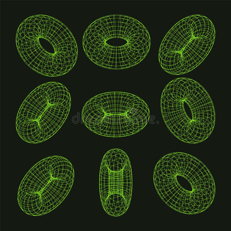 Wireframe Shapes, Lined Torus. Perspective Mesh, 3d Grid. Low Poly ...
