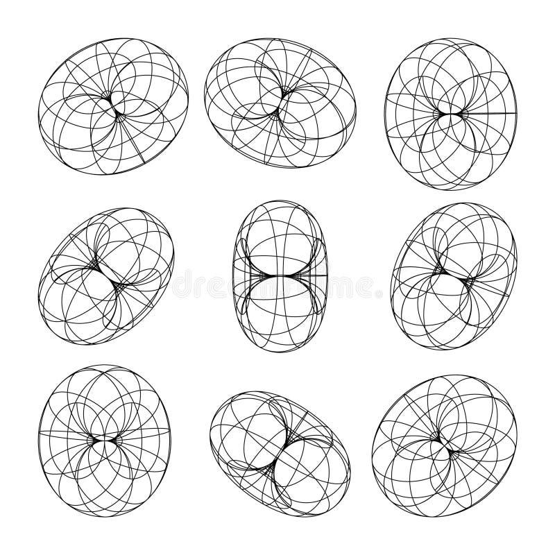 Wireframe Shapes, Lined Torus. Perspective Mesh, 3d Grid. Low Poly ...