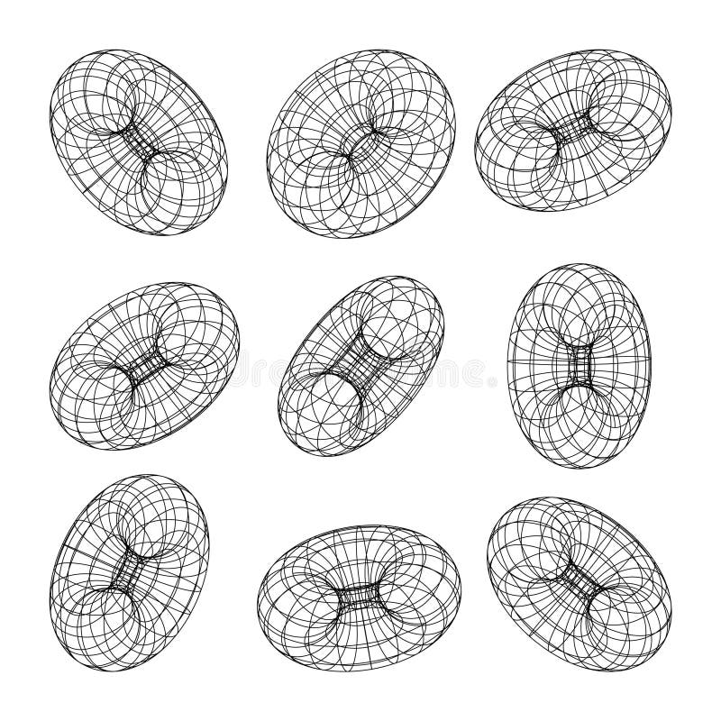 Wireframe Shapes, Lined Torus. Perspective Mesh, 3d Grid. Low Poly ...