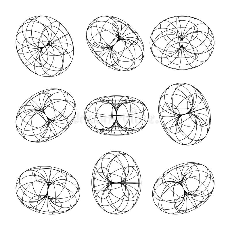Wireframe Shapes, Lined Torus. Perspective Mesh, 3d Grid. Low Poly ...