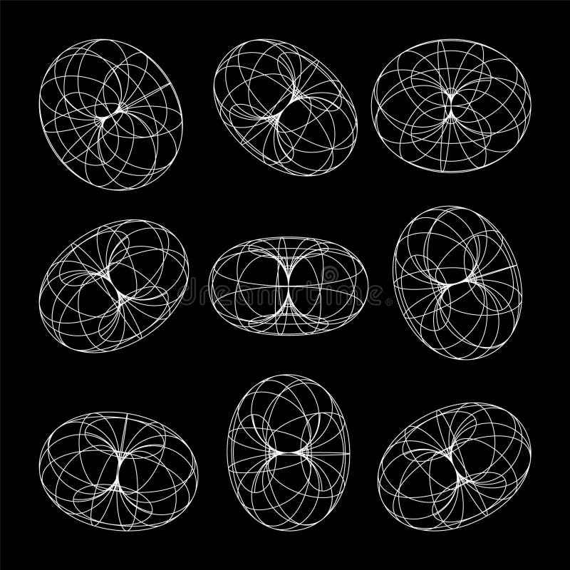 Wireframe Shapes, Lined Torus. Perspective Mesh, 3d Grid. Low Poly ...