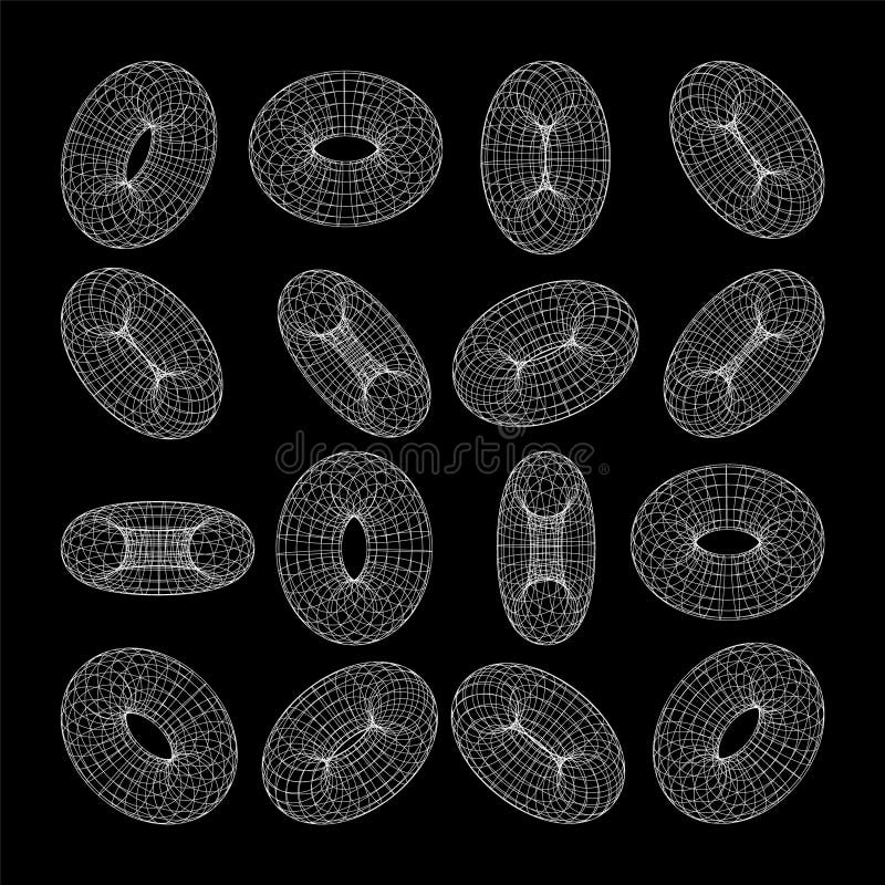 Wireframe Shapes, Lined Torus. Perspective Mesh, 3d Grid. Low Poly ...
