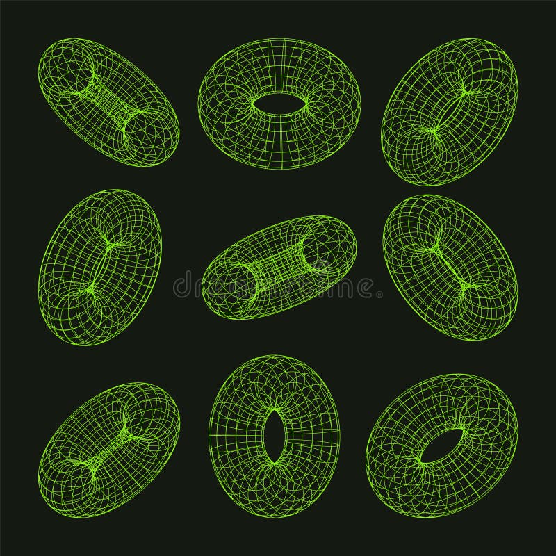 Wireframe Shapes, Lined Torus. Perspective Mesh, 3d Grid. Low Poly ...