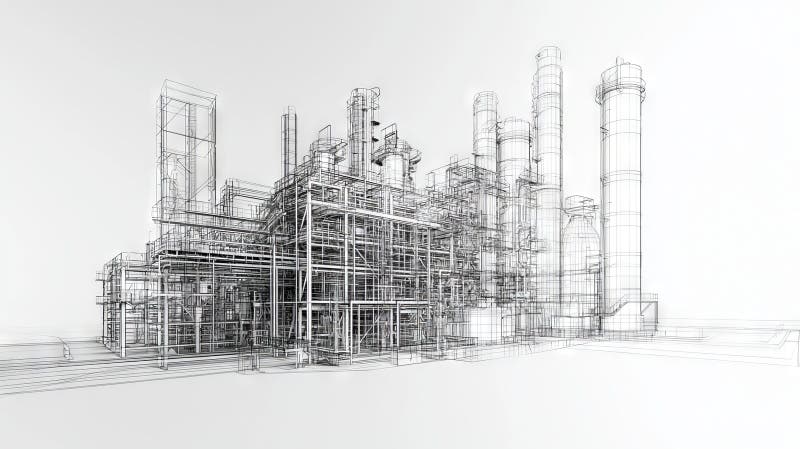 Wireframe Sketch of Industrial Equipment with Visible and Invisible ...