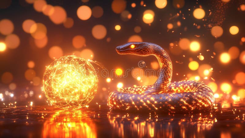 A Wireframe Snake Coiled Around a Luminous Orb Stock Illustration ...