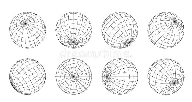Wireframe Sphere with Connected Lines Isolated. Abstract Grid Globes in ...