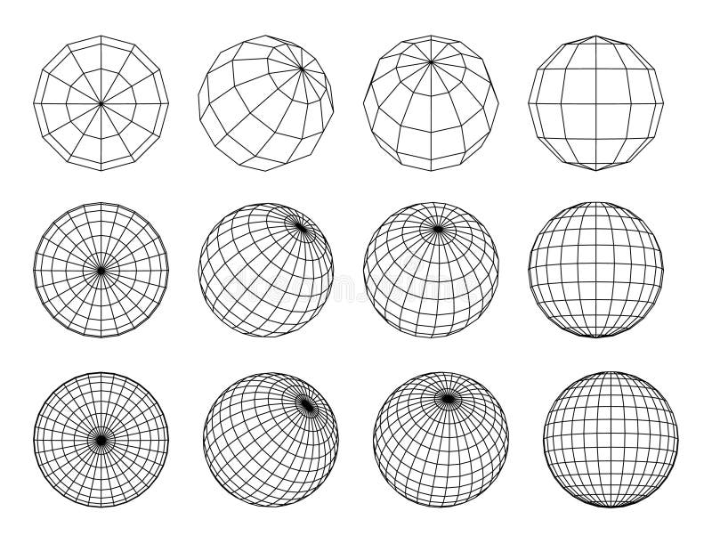 Wireframe Sphere with Different Structure of Mesh Frame Isolated ...