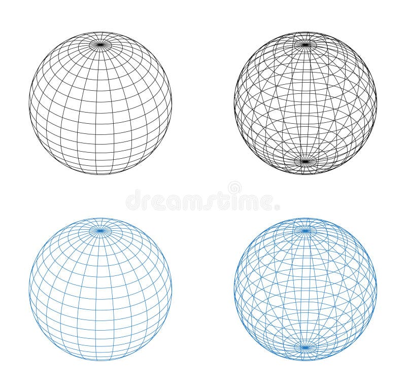 Wireframe Sphere. Geometric Globe Grid 3D Spheres Stock Vector ...
